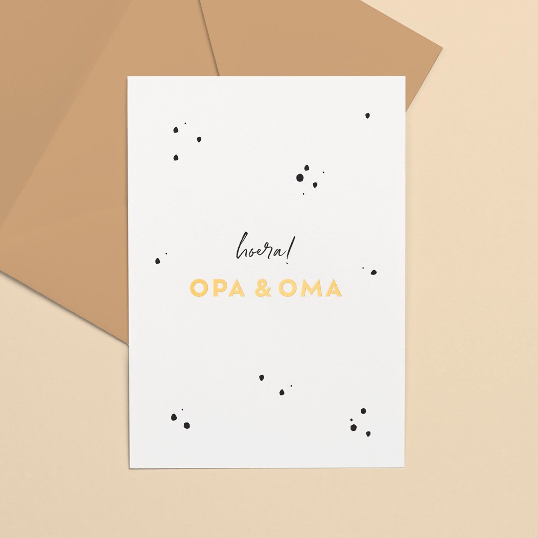 Goudfolie kaart Hoera opa en oma - Swan Market | Conceptstore voor Creatieve Kado's