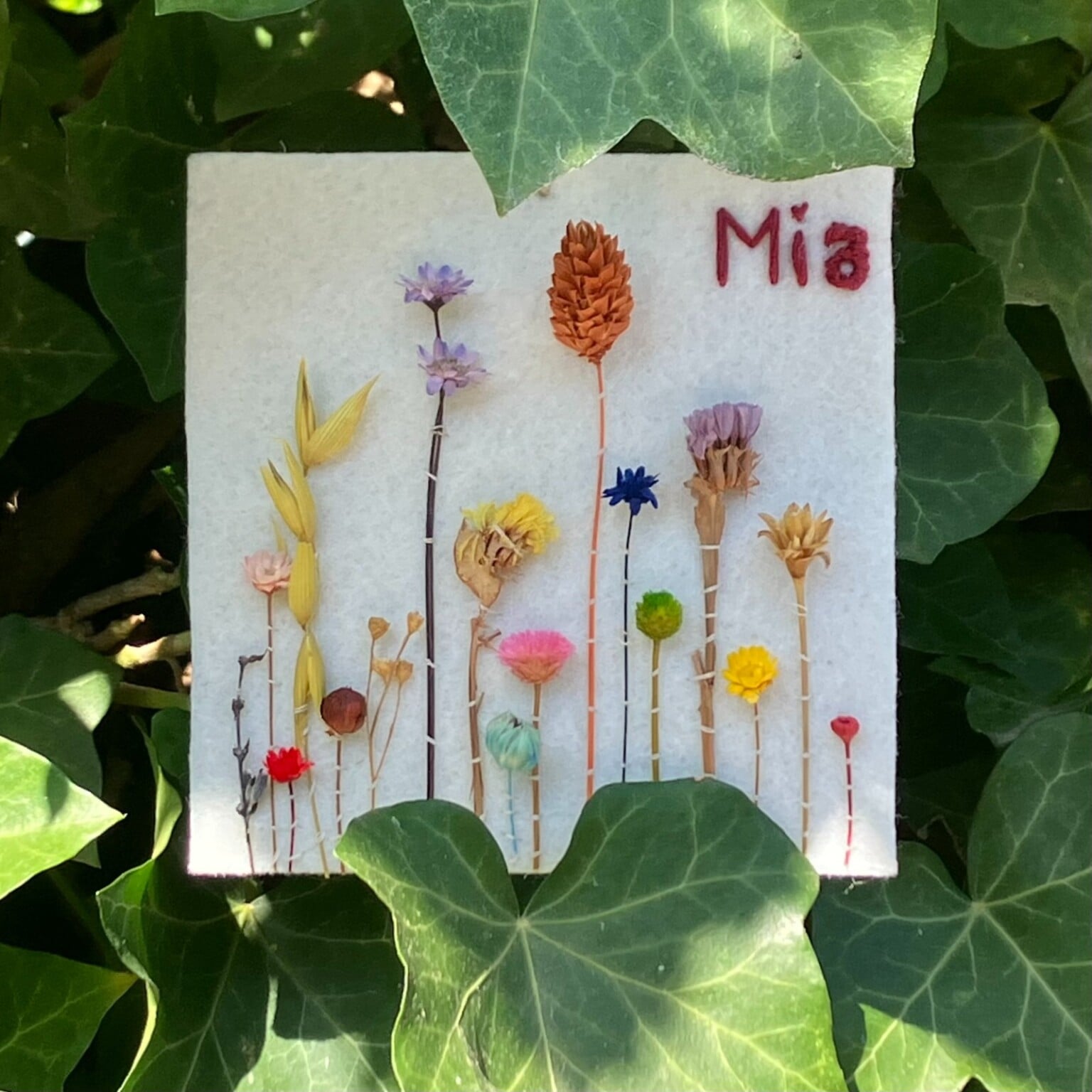 Botanische muurkunst op vilten tegel - wanddecoratie met gedroogde ...