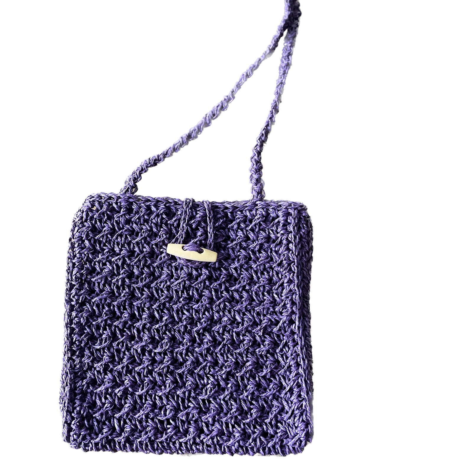 Gehaakte schoudertas van raffia garen in paars - Swan Market ...