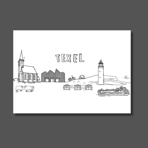 Tekening skyline Texel - Swan Market | Conceptstore voor Creatieve Kado's